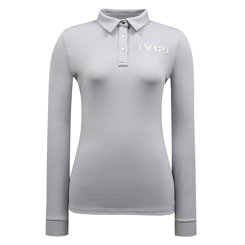 WOMEN SOLID EMBROIDERY POLO T-SHITRS_V21C1TO061_GY - 버킷스토어